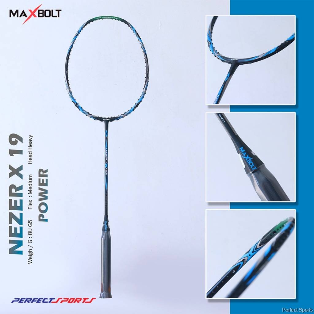 [Free String + Grip + Cover] Maxbolt Nezer X19 Blue Badminton Racket