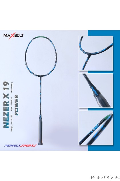 [Free String + Grip + Cover] Maxbolt Nezer X19 Blue Badminton Racket
