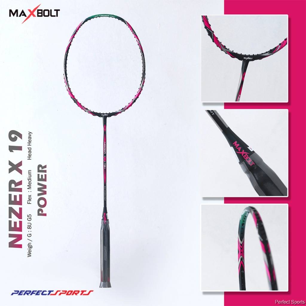 Free String Grip Cover Maxbolt Nezer X19 Pink Badminton Racket