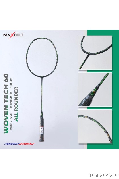 [Free String + Grip] Maxbolt WOVEN TECH 60 GREEN Badminton Racket 4UG5