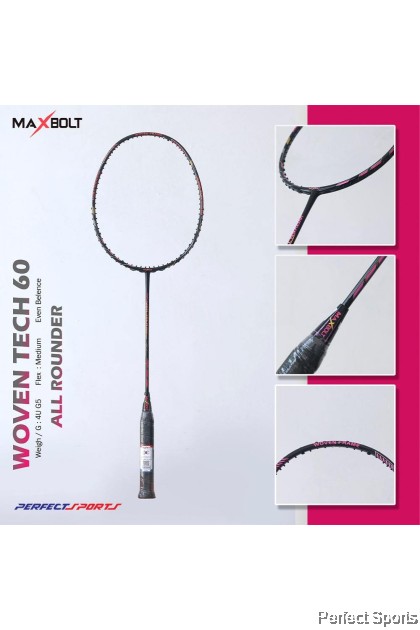 [Free String + Grip] Maxbolt WOVEN TECH 60 PINK Badminton Racket 4UG5