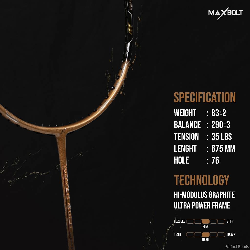 [Free String + Grip] Maxbolt WOVEN GOLD Badminton Racket