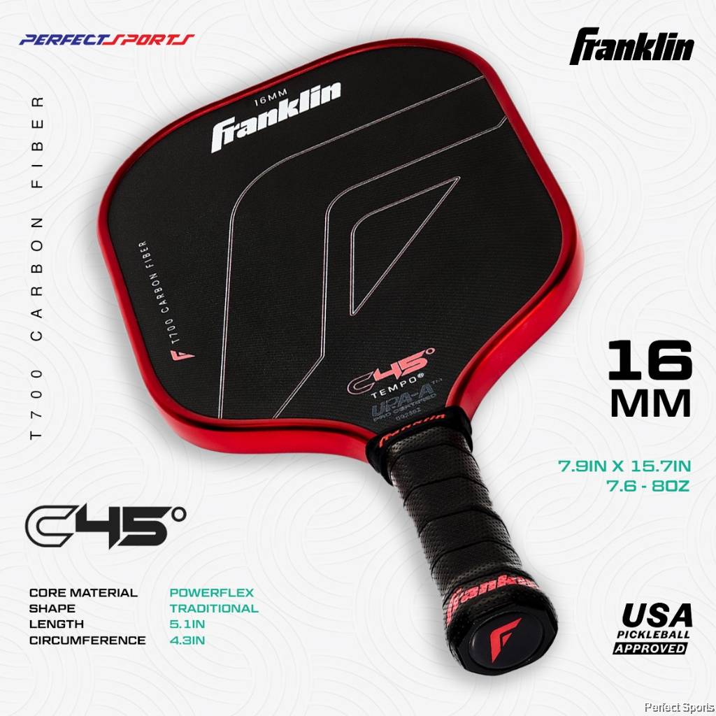 Franklin C45° Carbon Fiber Pickleball Paddle - Tempo Red 16MM