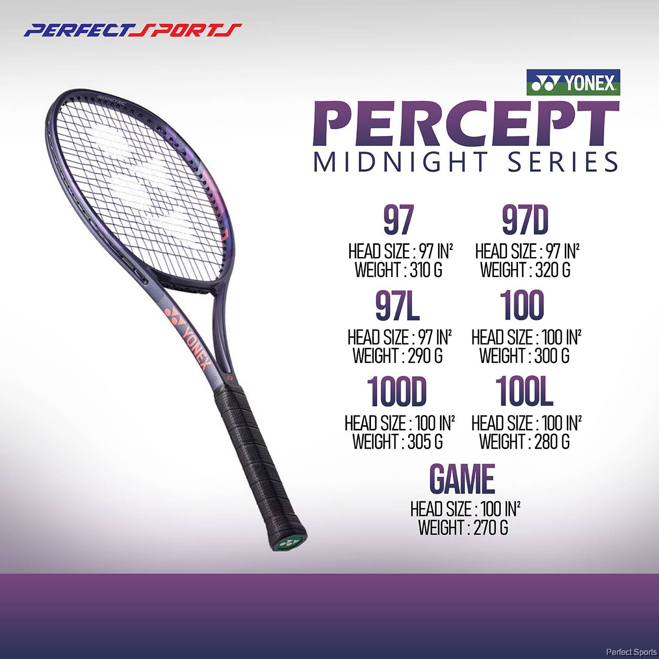 YONEX TENNIS RACKET PERCEPT 100 MIDNIGHT GRIP 1 WEIGHT 300g