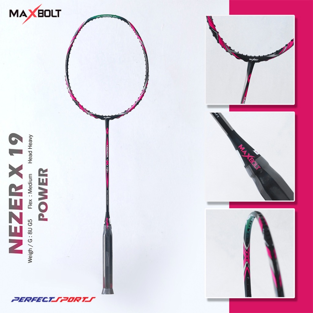 [Free String + Grip + Cover] Maxbolt Nezer X19 Pink Badminton Racket