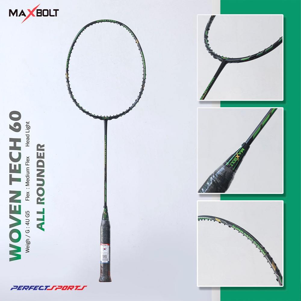 [Free String + Grip] Maxbolt WOVEN TECH 60 GREEN Badminton Racket 4UG5