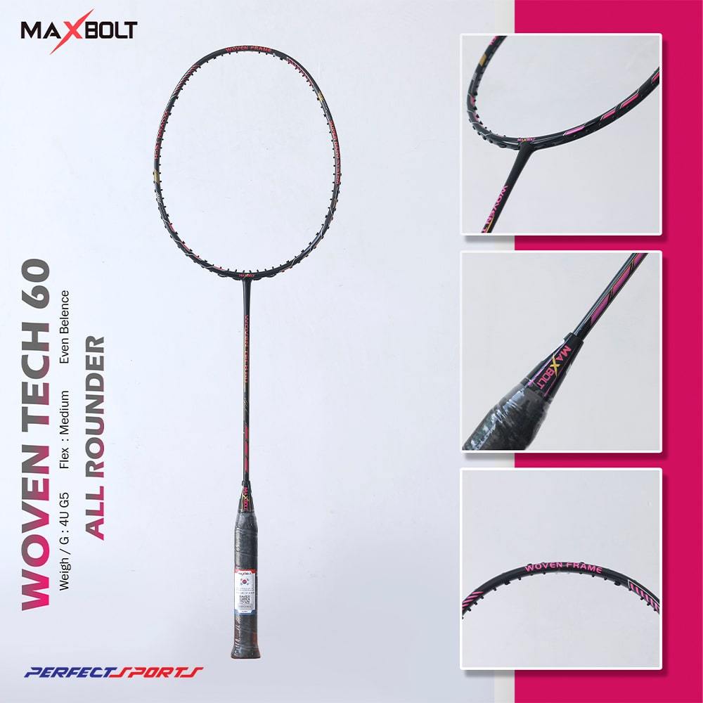 [Free String + Grip] Maxbolt WOVEN TECH 60 PINK Badminton Racket 4UG5