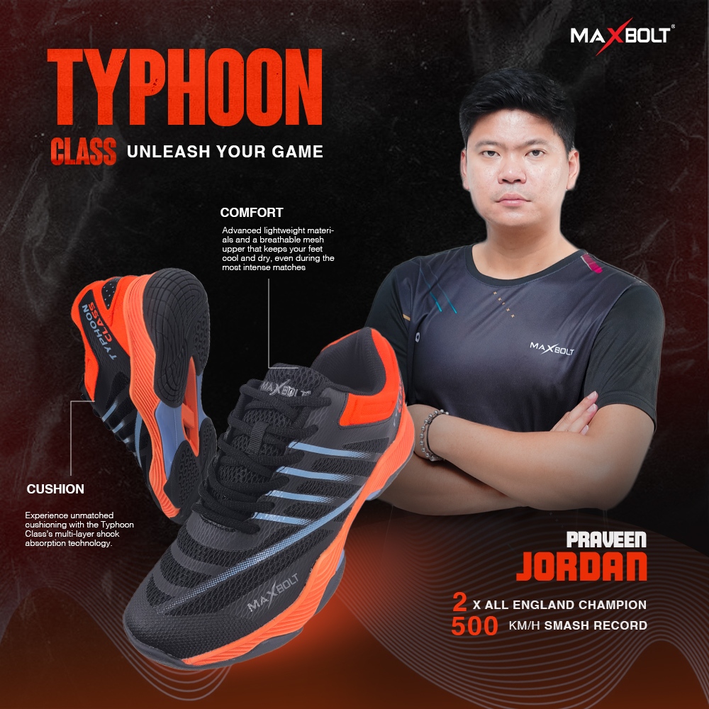 Maxbolt TYPHOON CLASS BLACK/ORANGE Badminton Shoe