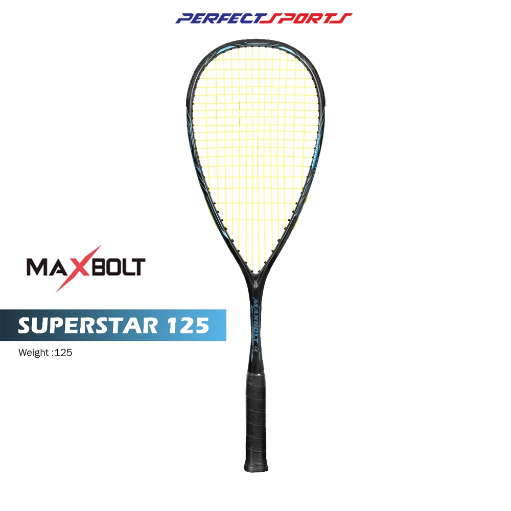[Free String + Grip] MAXBOLT SUPERSTAR 125 BLACK/BLUE SQUASH RACKET